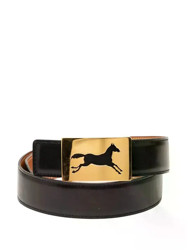 Hermès 1996 Box Calf Horse Buckle Belt - Black