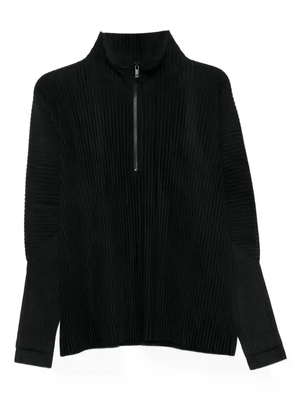 Issey Miyake Pleated Zip Top - Black