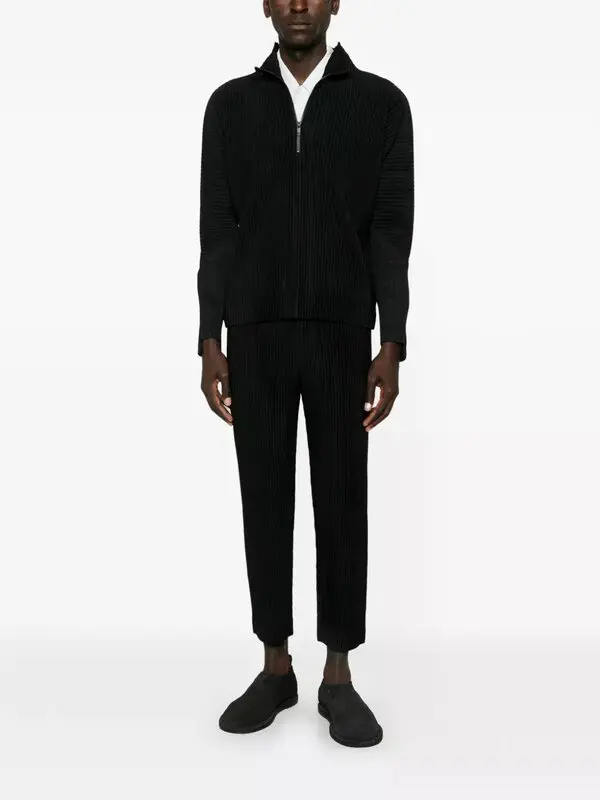 Issey Miyake Pleated Zip Top - Black