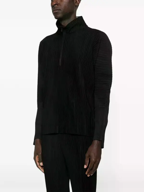 Issey Miyake Pleated Zip Top - Black