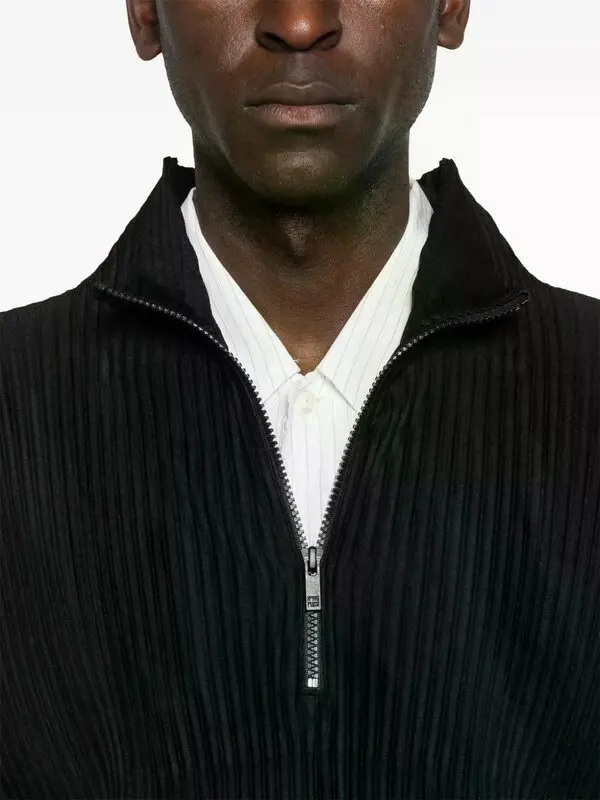 Issey Miyake Pleated Zip Top - Black