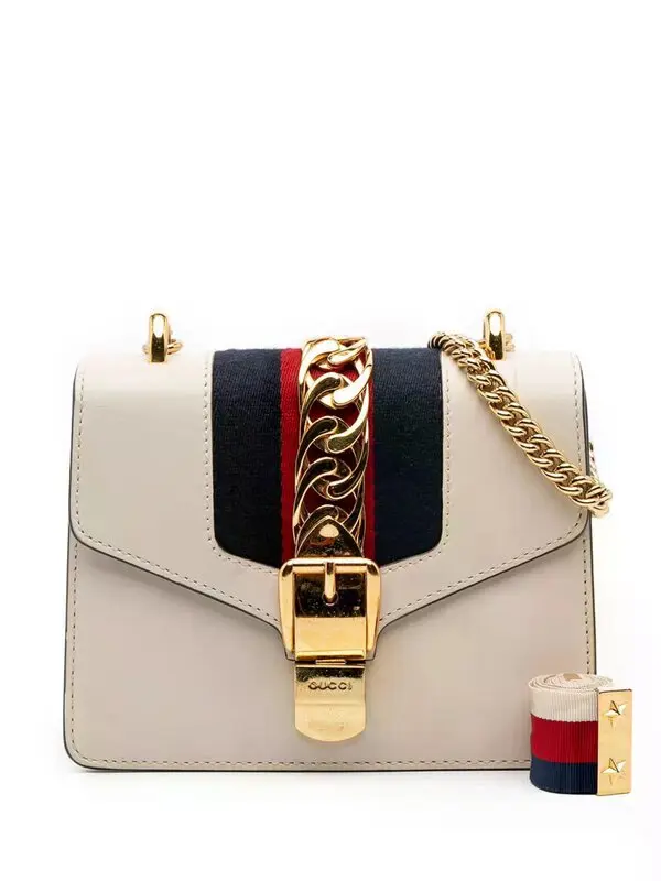 Gucci 2016-2025 Mini Calfskin Sylvie Chain Crossbody Bag - White