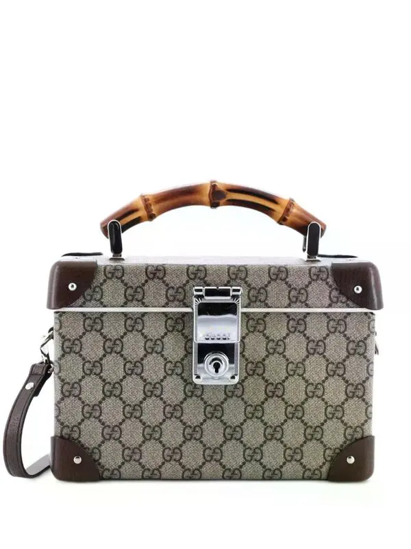 Gucci Bamboo Globe-trotter Vanity Case Gg Coated Canvas Satchel