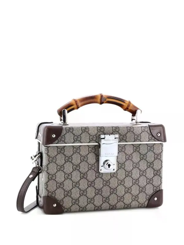 Gucci Bamboo Globe-trotter Vanity Case Gg Coated Canvas Satchel