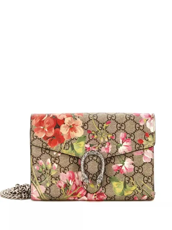 Gucci Dionysus Chain Wallet Blooms Print Gg Coated Canvas Small - Brown