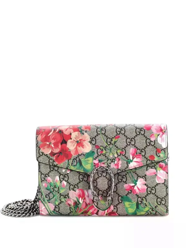Gucci Dionysus Chain Wallet Blooms Print Gg Coated Canvas Small - Brown