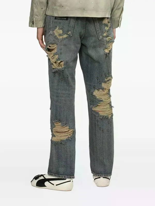 THUG CLUB Distressed Studded Jeans