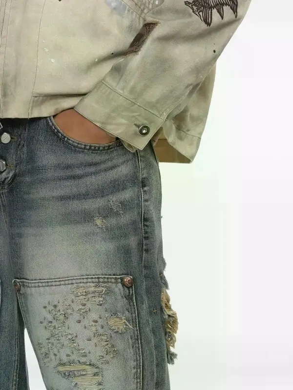 THUG CLUB Distressed Studded Jeans