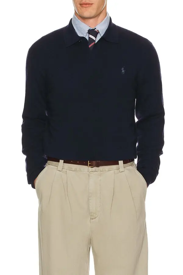 Polo Ralph Lauren Lux Merino Johnny Collar Sweater - Hunter Navy