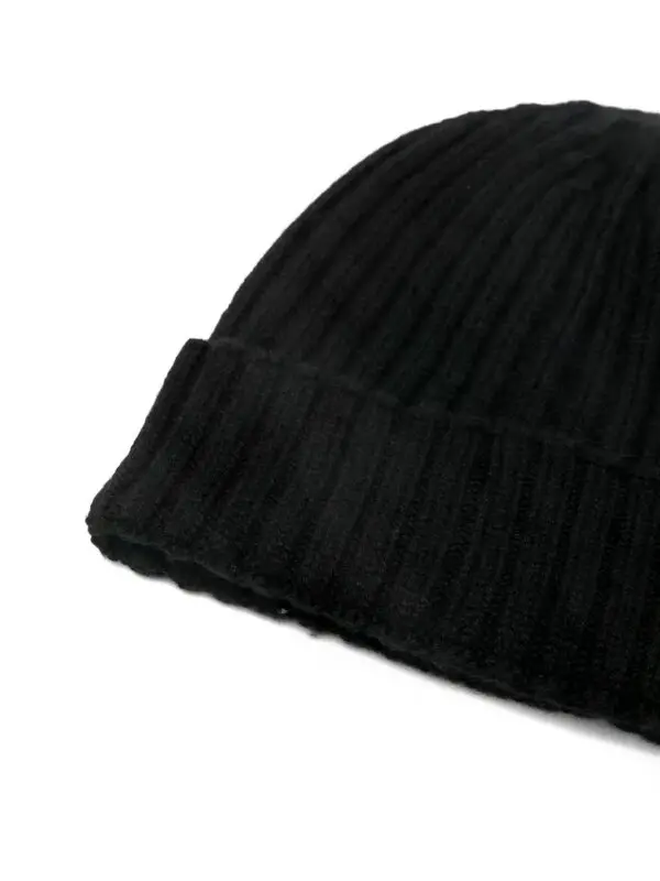DELL'OGLIO Ribbed Knit Beanie - Black