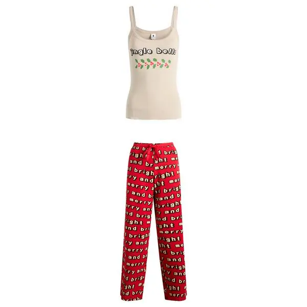 SKIMS X Cpfm Tank Top & Modal Waffle Pant Sleep Set - Stone Jingle Bells