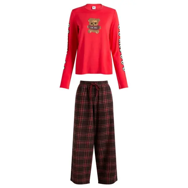 SKIMS X Cpfm Long Sleeve & Flannel Pant Sleep Set - Red Teddy Bear Print