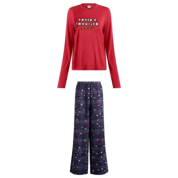 SKIMS X Cpfm Long Sleeve & Flannel Pant Sleep Set - Brick Santa's Fav Print