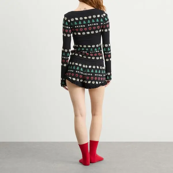 SKIMS X Cpfm Sleep Scoop Neck Top & Short Sleep Set - Onyx Pine Fairisle
