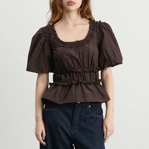 DAMSON MADDER Everly Ruffle Blouse - Choc