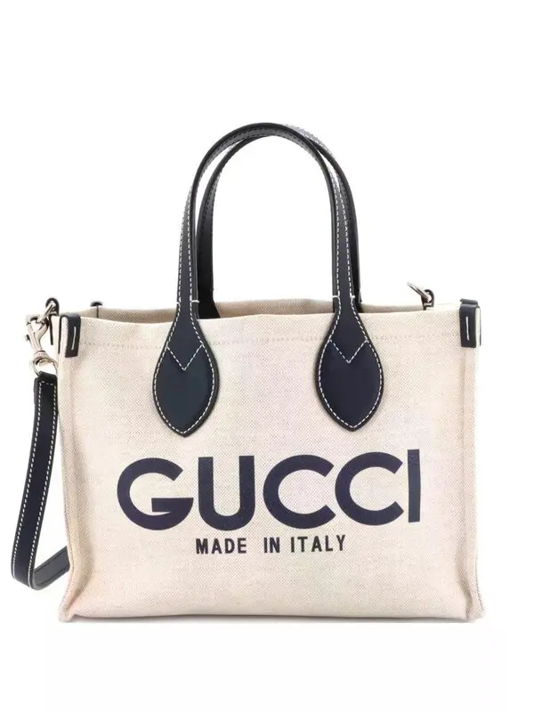 Gucci Logo Shopper Tote Printed Canvas Small Shoulder Bag - Blue