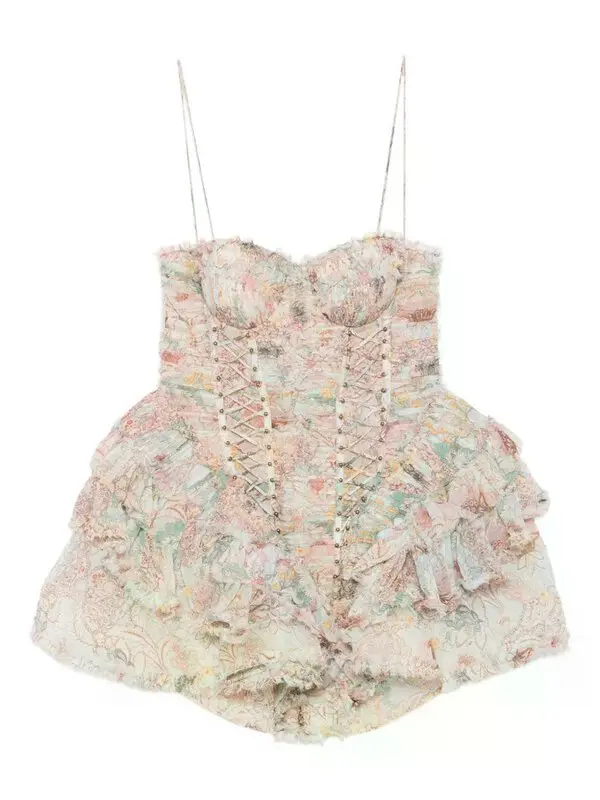 Zimmermann Ruffled Lace-up Mini Dress - Neutrals