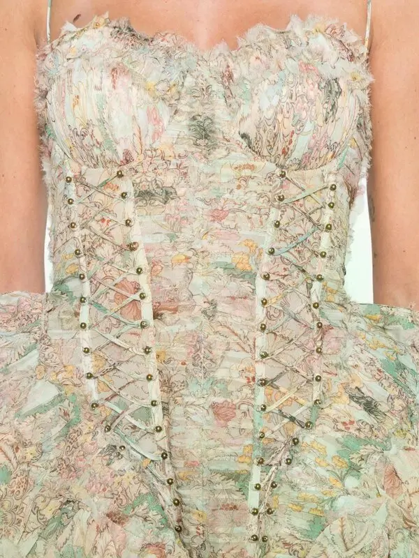 Zimmermann Ruffled Lace-up Mini Dress - Neutrals