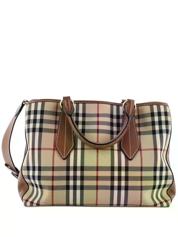 Burberry Ballingdon Tote Horseferry Check Canvas And Leather Medium Satchel - Brown