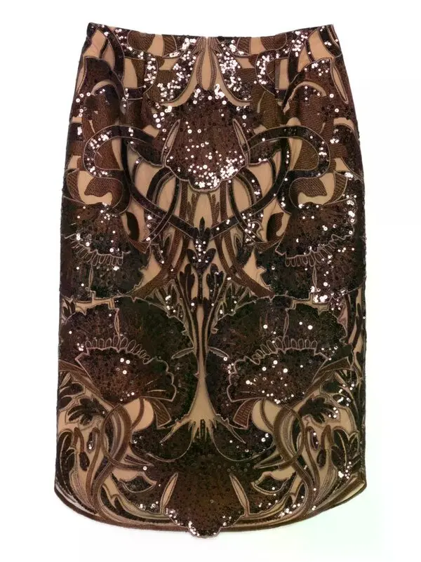 Elie Saab Sequin Floral Midi Skirt