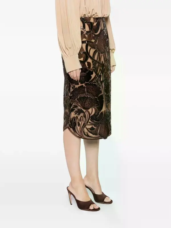 Elie Saab Sequin Floral Midi Skirt
