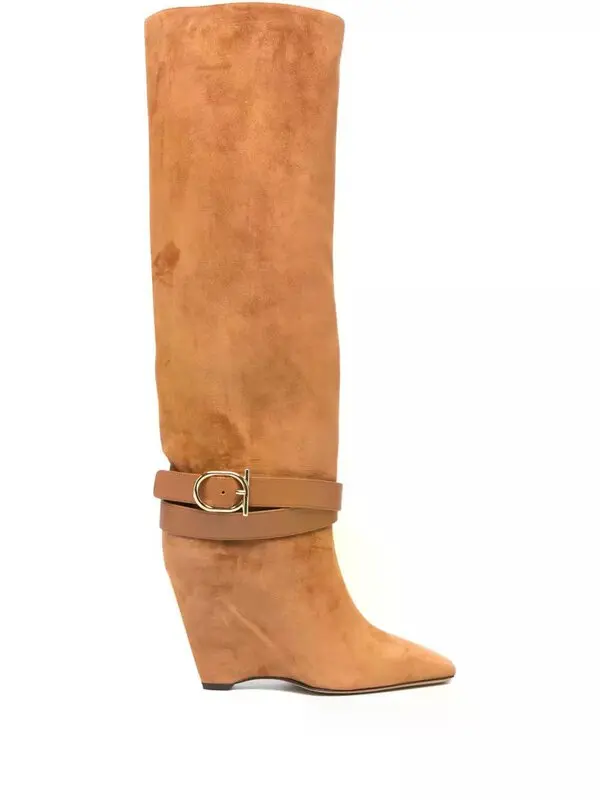 FERRAGAMO 90mm Buckle-strap Knee-high Boots