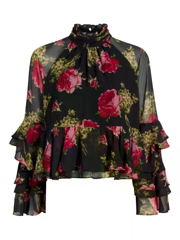 Cinq À Sept Skylah Ruffled Floral Blouse - Black