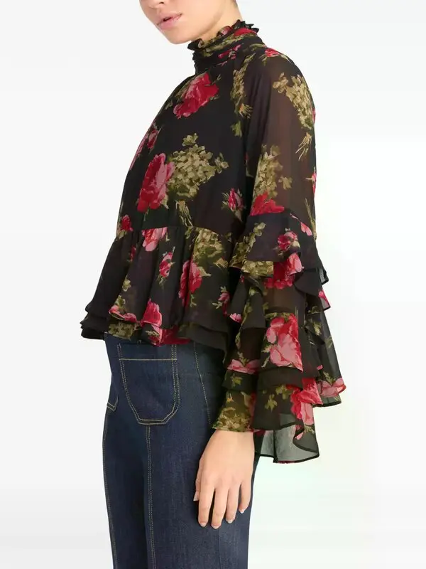 Cinq À Sept Skylah Ruffled Floral Blouse - Black