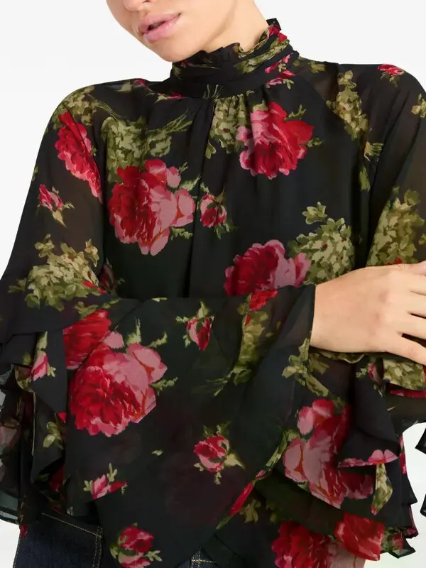 Cinq À Sept Skylah Ruffled Floral Blouse - Black