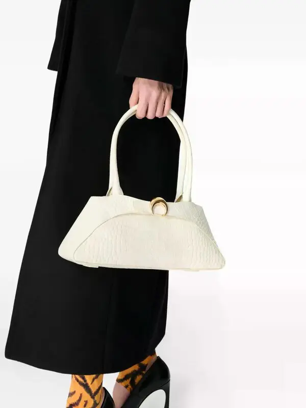 MARINE SERRE Medium Aurora Crocodile-embossed Tote Bag - White