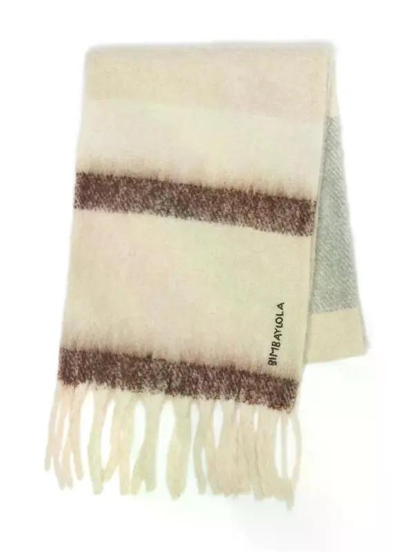 Bimba Y Lola Striped Fringed Scarf - Neutrals