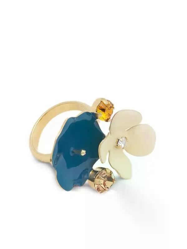 Marni Enamel Flower Ring With Rhinestones