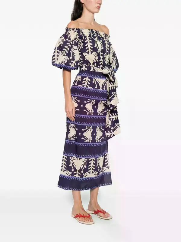 Johanna Ortiz Patterned Off-shoulder Midi Dress