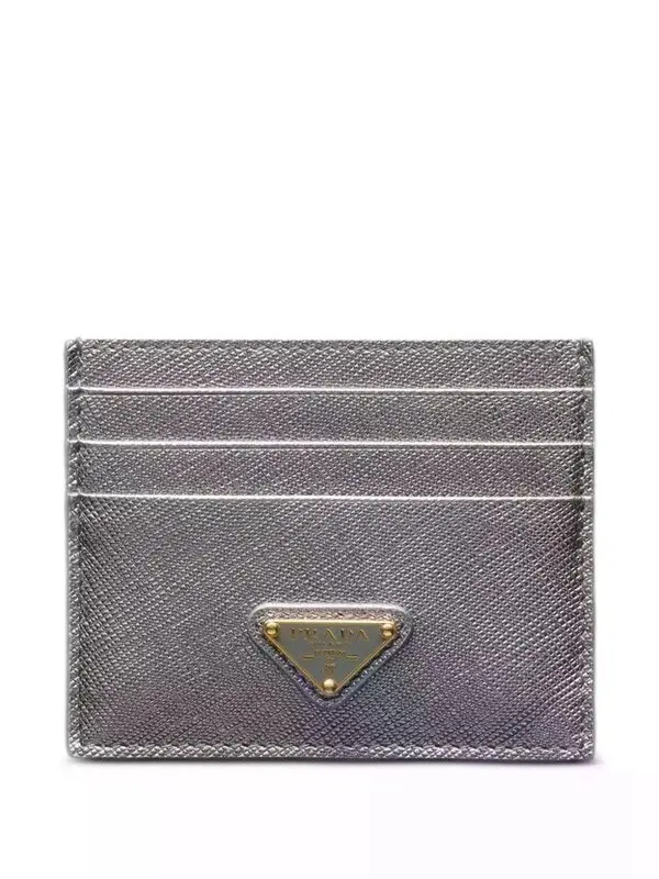 Prada Triangle-logo Leather Card Holder - Grey