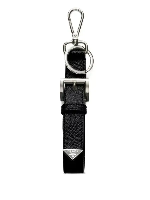 Prada Triangle-logo Leather Keyring - Black
