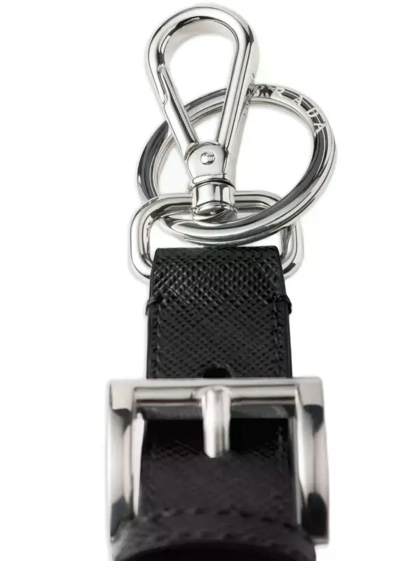 Prada Triangle-logo Leather Keyring - Black