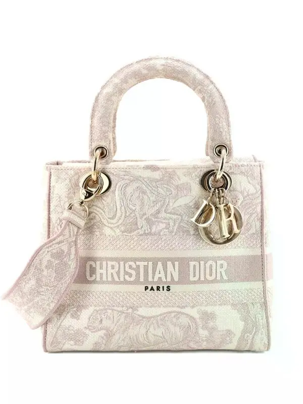 Dior Toile De Jouy Lady D-lite Embroidered Canvas Tote Bag - Pink