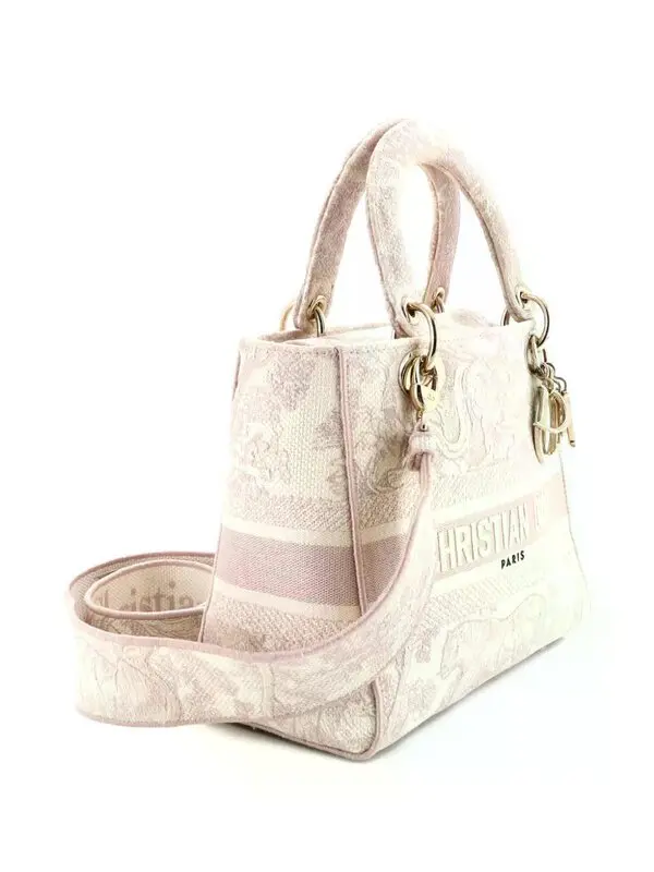 Dior Toile De Jouy Lady D-lite Embroidered Canvas Tote Bag - Pink