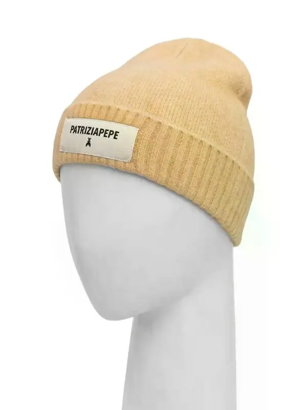 Patrizia Pepe Ribbed Beanie Hat With Logo Patch