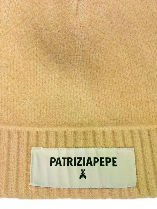 Patrizia Pepe Ribbed Beanie Hat With Logo Patch