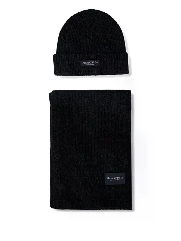 Marc O'polo Logo-patch Beanie Hat Set - Grey