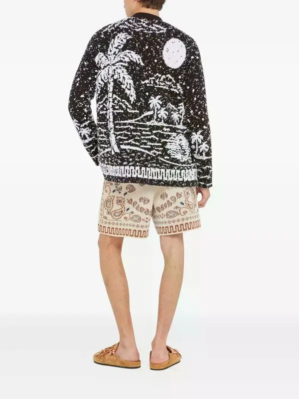 Alanui Ocean Whispers Palm-tree Graphic Cardigan - Black