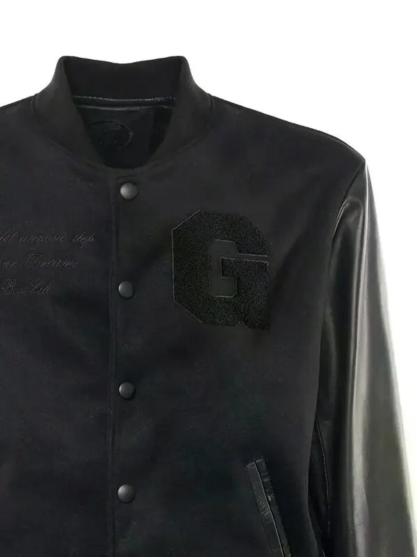 GIULIANO GALIANO Varsity Leather-sleeve Button Jacket - Black