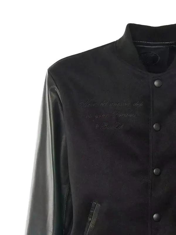 GIULIANO GALIANO Varsity Leather-sleeve Button Jacket - Black