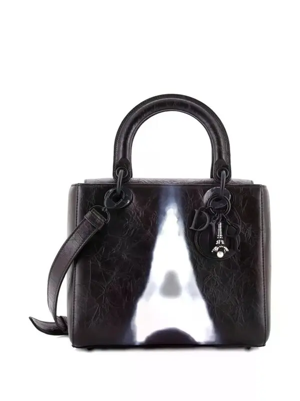 Dior Lady Limited Edition Eiffel Tower Printed Leather Medium Satchel - Black