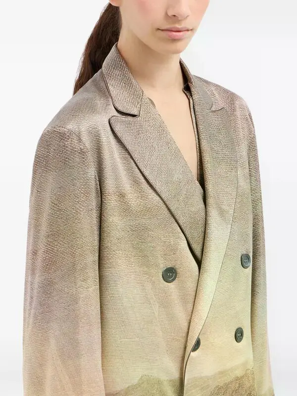 PIERRE-LOUIS MASCIA Adastgrgum Double-breasted Landscape-printed Jacket - Neutrals