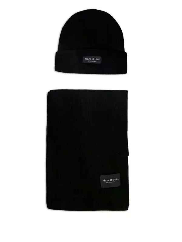 Marc O'polo Logo-patch Beanie Hat Set - Black