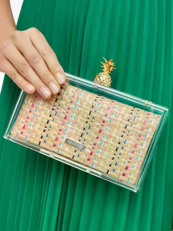 AQUAZZURA Mustique Raffia Clutch