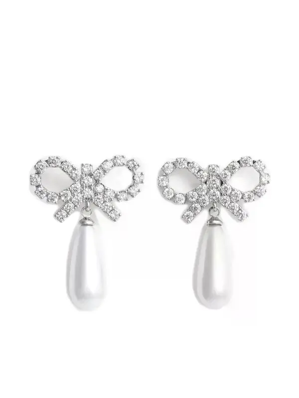 SELF-PORTRAIT Bow Pearl-embellished Earrings - Silver