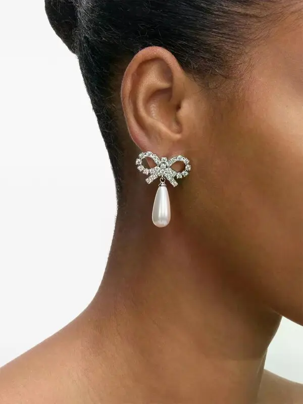 SELF-PORTRAIT Bow Pearl-embellished Earrings